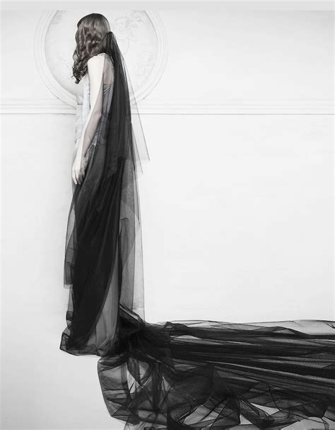 Dramatic Black Bridal Veil With Blusher Gothic Wedding Veil Long Black