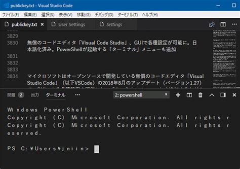 無償のコードエディタVisual Studio CodeGUIで各種設定が可能にPowerShellが起動するターミナルメニューも