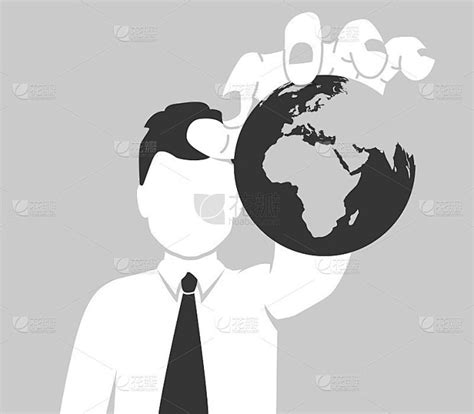 统治世界的概念一个商人手里拿着地球无脸人控制着地球上的人口