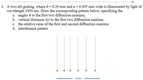 Solved A Two Slit Grating Where D 030 Mm And A 0005 Mm Wide Is