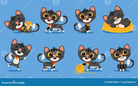 Set Of Cartoon Cat Poses Stock Illustration Illustration Of Animal