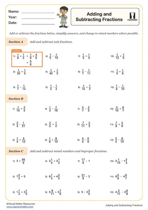 Adding And Subtracting Fractions Worksheets Grade 7 Free Worksheets