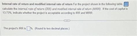 Solved Internal Rate Of Return And Modified Internal Rate Of