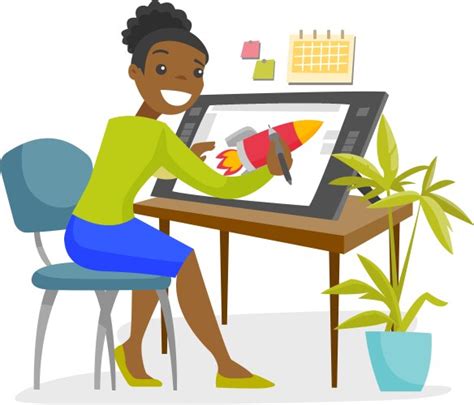 Graphic Designer Male Character Sitting At Desk Vector Image