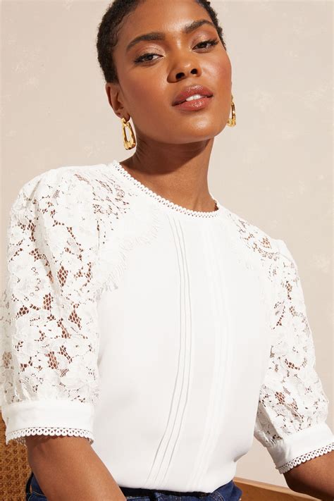 Buy Love And Roses Ivory Short Sleeve Lace Trim Bow Back Blouse From Next