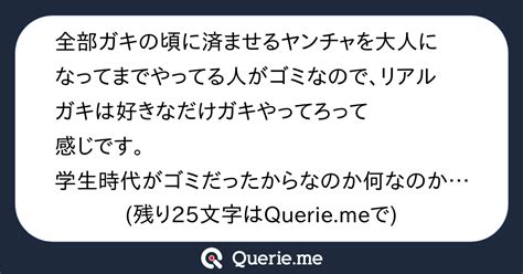 全部ガキの頃に済ませるヤンチャを大人になってまでやってる人がゴミなので、リアルガキは好きなだけガキやってろって感じです。学生時代がゴミだった