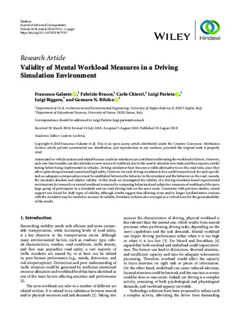 Pdf Validity Of Mental Workload Measures In A Driving Simulation Environment