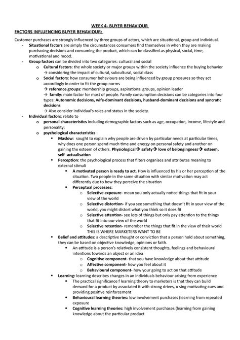WEEK Buyer Behaviour DONE WEEK BUYER BEHAVIOUR FACTORS INFLUENCING BUYER BEHAVIOUR