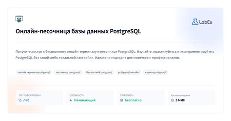 Онлайн песочница базы данных Postgresql Labex