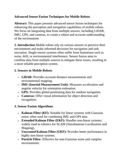 Advanced Sensor Fusion Techniques For Mobile Robots Pdf Lidar Applied Mathematics