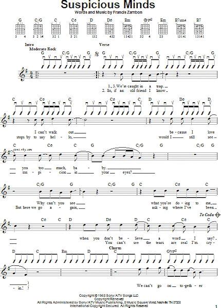Suspicious Minds Easy Guitar Zzounds