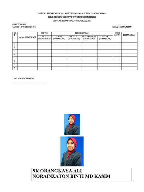 Borang Markah Sketsa Pdf