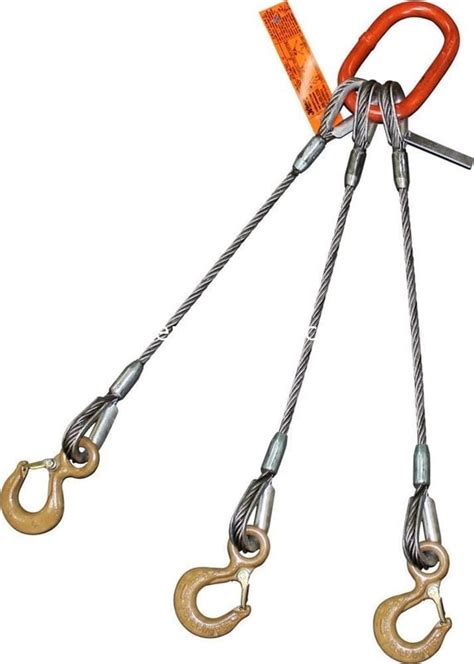 1 Three Leg Wire Rope Sling Eye Hooks With Safety Latches 1 3 4