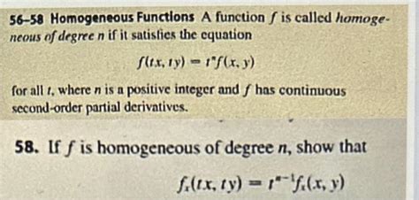 Solved 56 58 Homogeneous Functions A Function F Is Called Solved 56 58 Homogeneous Functions A Function F Is Called