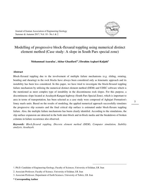 Pdf Modelling Of Progressive Block Flexural Toppling Using Numerical