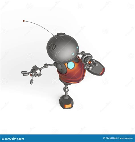 Mini Bot Is Doing Some Exercises In White Background Isometric View
