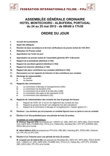 AssemblÉe GÉnÉrale Ordinaire Ordre Du Jour Nrr
