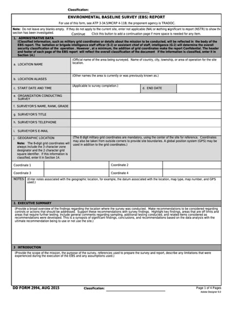 Fillable Dd Form 2994 Environmental Baseline Survey Ebs Report