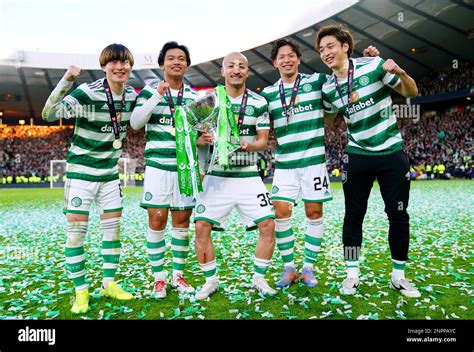 Celtics Kyogo Furuhashi Reo Hatate Daizen Maeda Tomoki Iwata And Yuki Kobayashi Celebrate