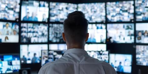 Individual Viewing Multiple Tv Screens Displaying Various Multimedia Images Concept Multiscreen