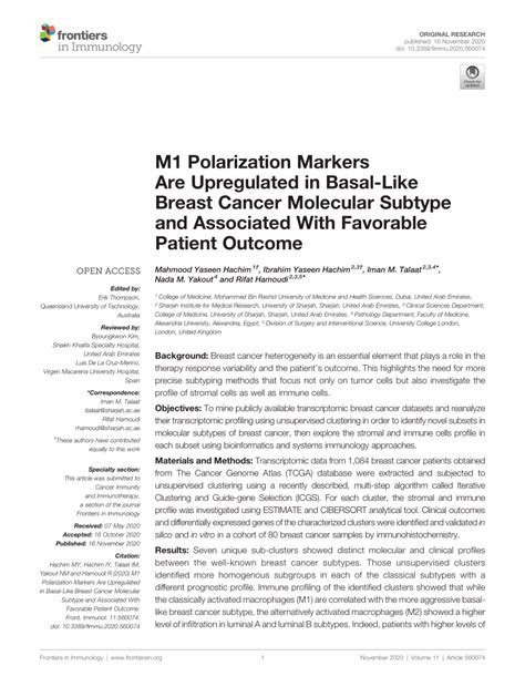 Pdf M1 Polarization Markers Are Upregulated In Basal Like Breast