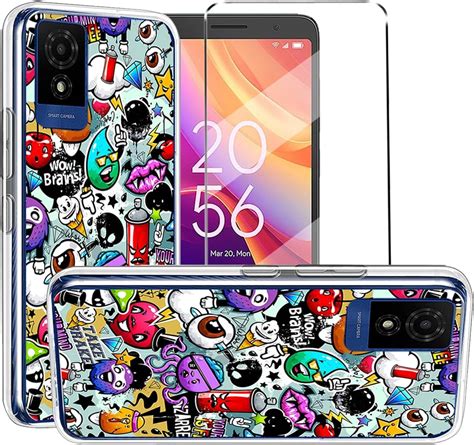 Huiyoumy 2 In 1 Case Compatible With Tcl 501 Cover With 1 Pack Tempered