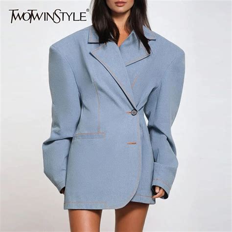TWOTWINSTYLE Solid Casual Spliced Pockets Casual Blazer Notched Long Sleeve Patchwork Button In