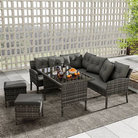 Seedwave Gartenlounge Set Outdoor Polyrattan Gartenmöbel 5 Set Mit