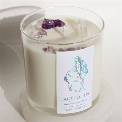 Iridescent Sagittarius Candle W Crystals For Manifestation Zodiac Candle Horoscope Candle