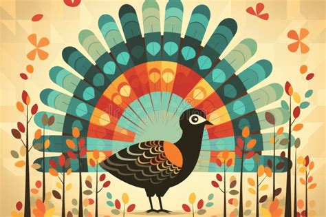 Thanksgiving Card With A Colorful Peacock Stock Illustration