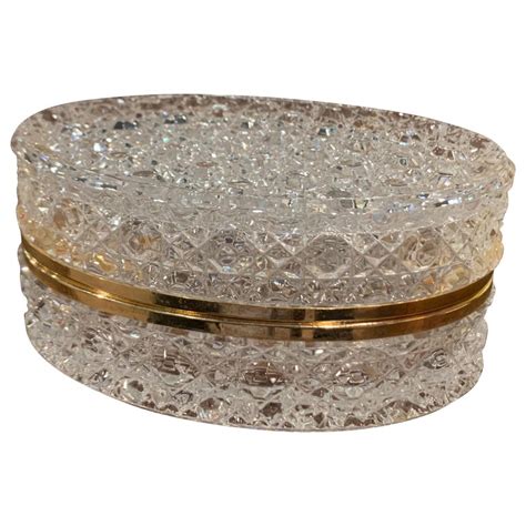 Early 20th Century French Baccarat Cut Glass And Brass Jewelry Box At