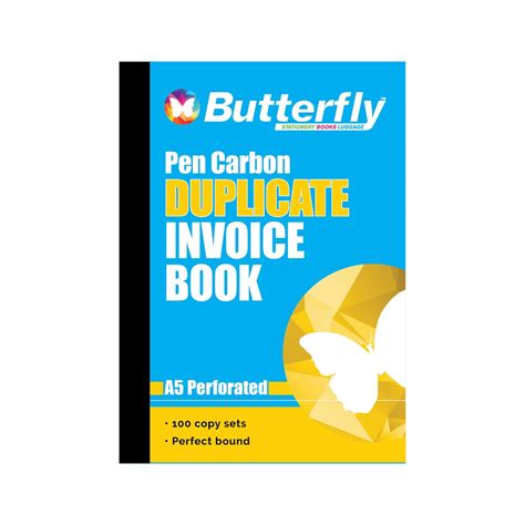 Pen Carbon Book A5 Duplicate Invoice Butterfly Park Avenue Stationers