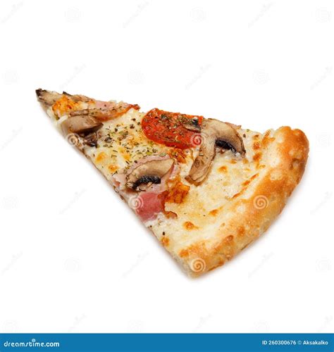 Slice Of Delicious Classic Italian Pizza With Mozzarella Ham