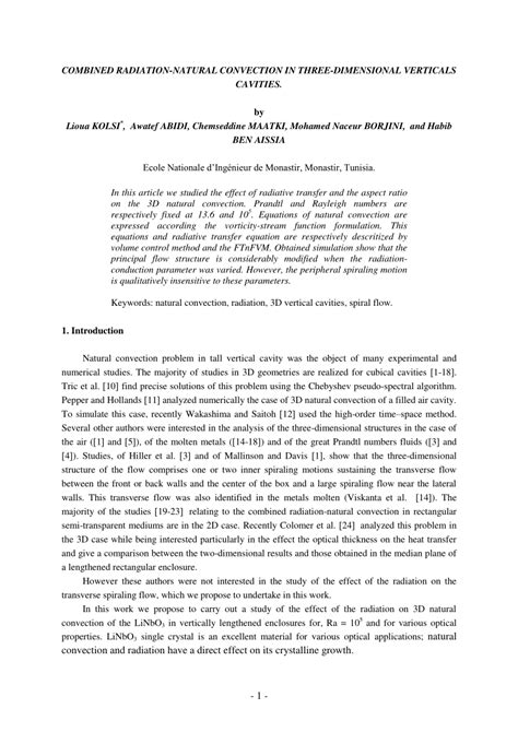 Pdf Combined Radiation Natural Convection In Three Dimensional