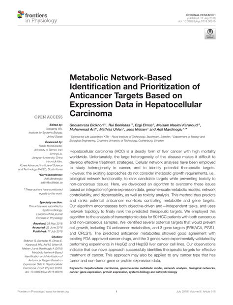 pdf metabolic network based identification and prioritization of