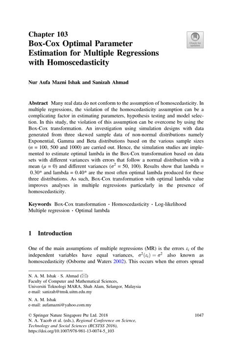 Pdf Box Cox Optimal Parameter Estimation For Multiple Regressions With Homoscedasticity