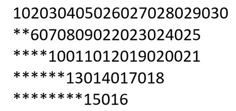 程序打印图案 1020304017018019020 50607014015016 809012013 10011