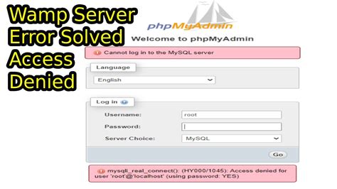 access denied for user root localhost using password yes mysqli real connect hy000