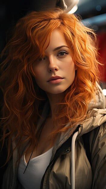 Premium Ai Image Beautiful Red Head Woman Wearing Jacket