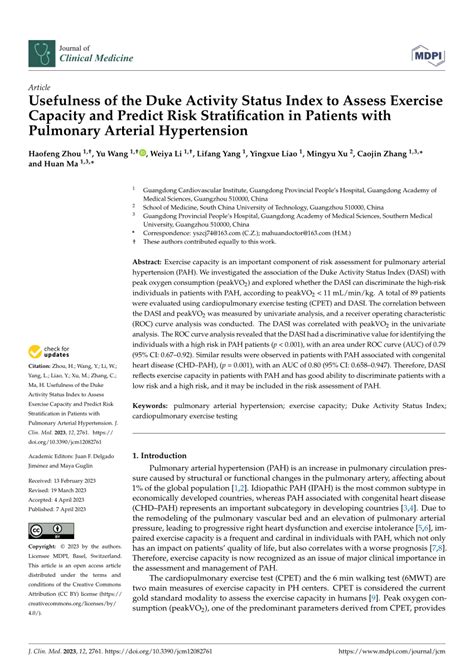 Pdf Usefulness Of The Duke Activity Status Index To Assess Exercise