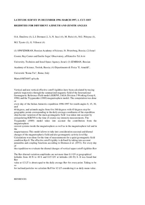 Pdf Latitude Survey In December 1996 March 1997 1 Cut Off