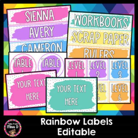 Rainbow Classroom Labels Editable By Tales From Miss D Tpt