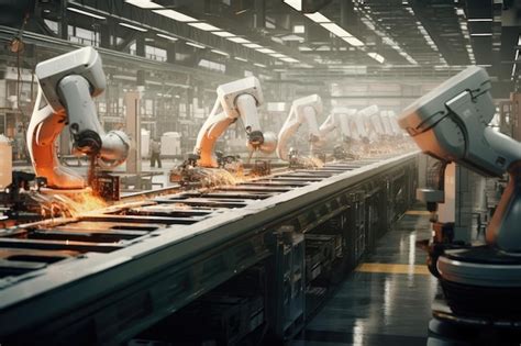 Premium Photo Robot Assembly Line In A Futuristic Factory The Automation Of Manufacturing