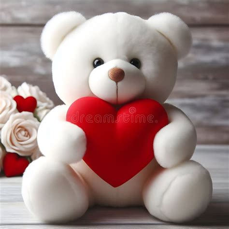 White Teddy Bear Hugging A Red Heart Stock Photo Image Of Love