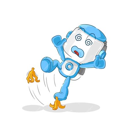 Premium Vector Humanoid Robot Slipped On Banana Cartoon Mascot Vector