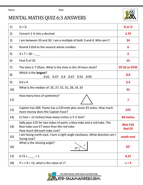 Grade 6 Maths Worksheets With Answers