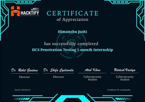 Completed A One Month Penetration Testing Internship At Hacktify