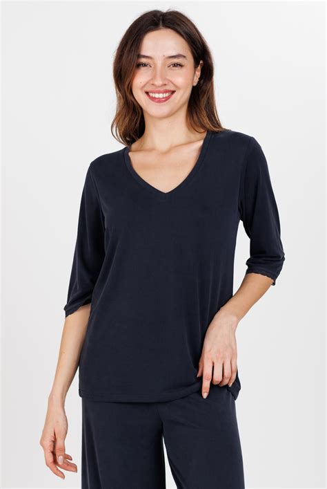 Ecrou Kadın Siyah V Yaka Modal T Shırt