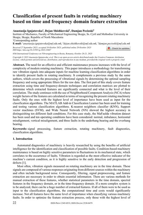 Pdf Classification Of Present Faults In Rotating Machinery Based On