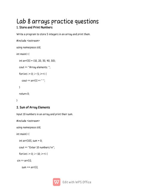 Lab 9 Arrays Practice Spring 25 Pdf Integer Computer Science